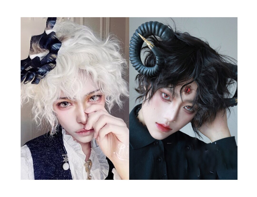 Goth Black White Short Wavy Wigs Curly Short Wigs for Men - Etsy Canada