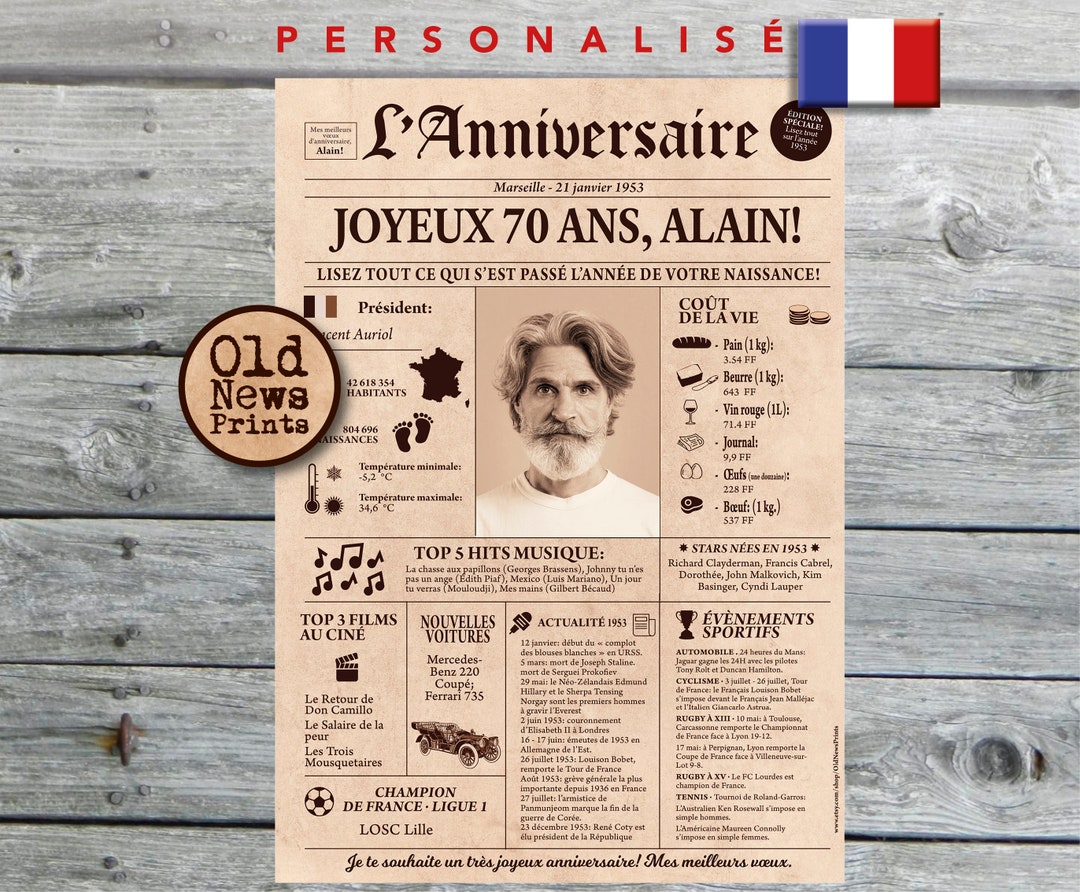 Cadeau 70 ans homme Affiche journal rétro Cadeau - Etsy France