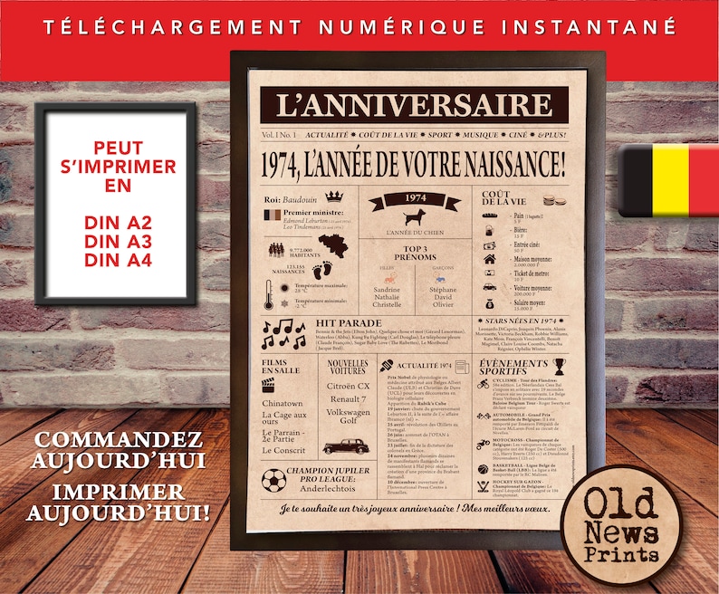 Affiche 1939 BELGIQUE Affiche Année De Naissance, Anniversaire 85 Ans, Cadeau Dernière Minute ...