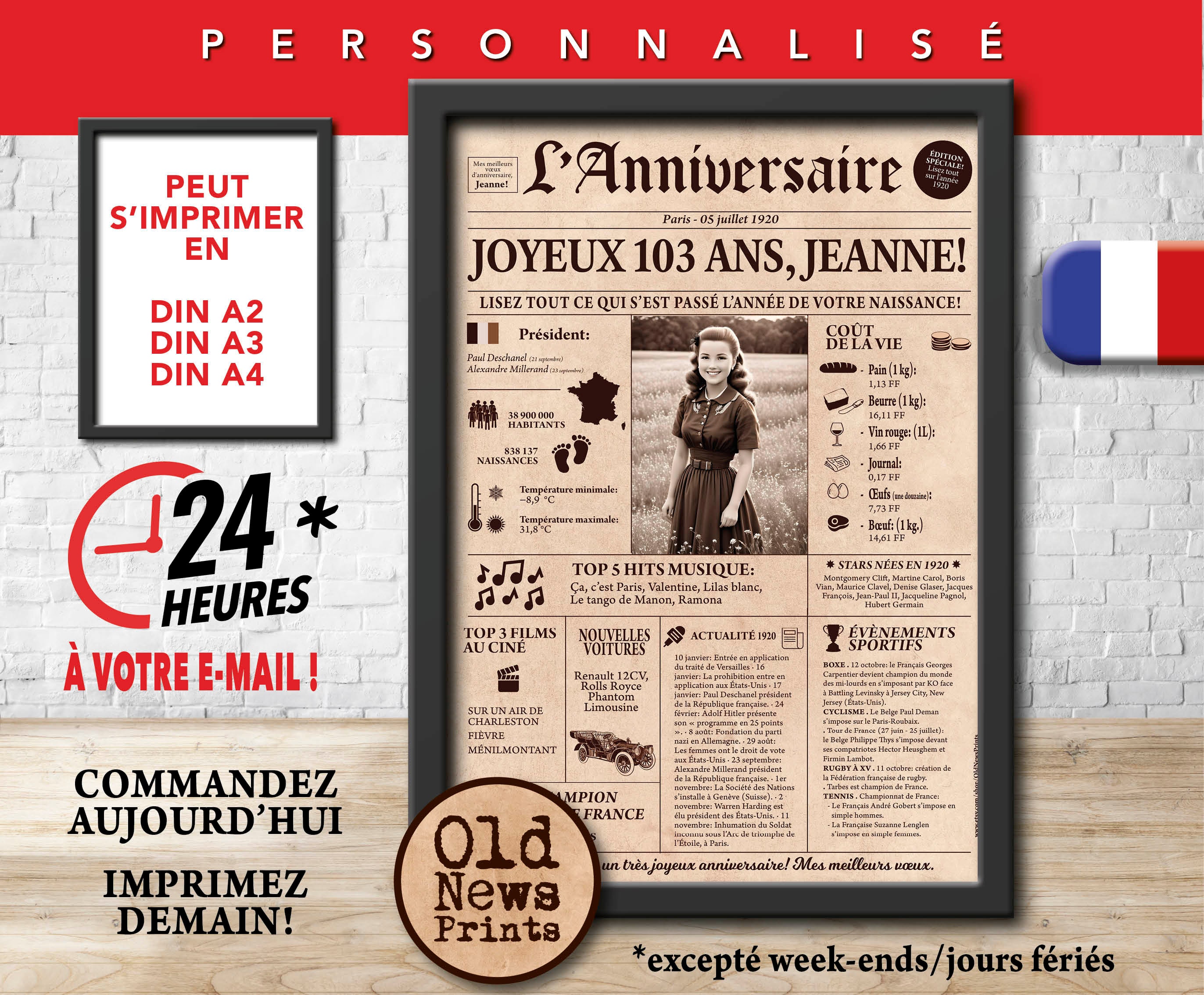 Cadeau 75 Ans, Affiche Journal Rétro, Cadeau Anniversaire, Cadeau Femme 75 Ans, Affiche ...