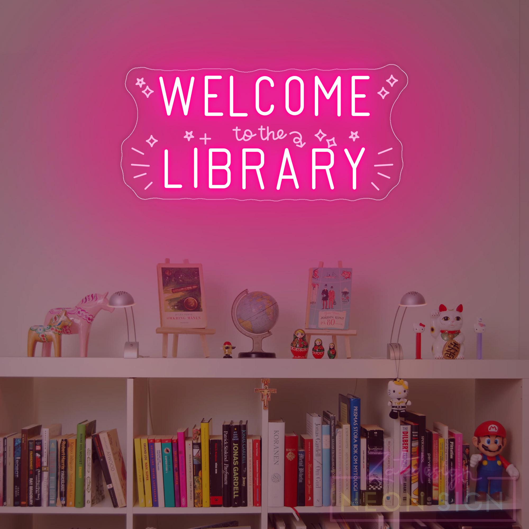 Welcome to the Library Neon Sign, Classroom Door Hanger, Classroom ...