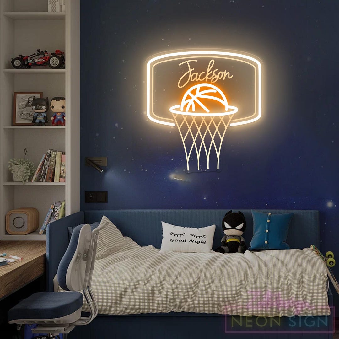 Custom Basketball Name Neon Sign, Basketball Hoop Neon Sign, Boy ...