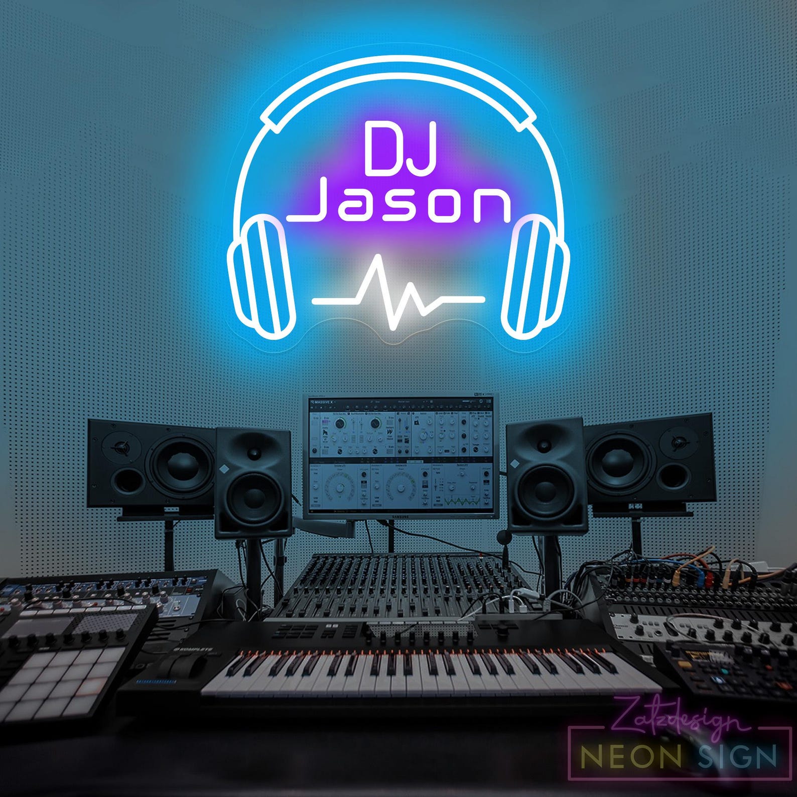 Custom DJ Neon Sign, Headphones Music Room Decor, Personalized Gamer ...