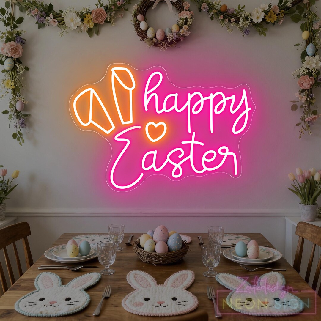 Happy Easter LED Neon Sign, Custom Easter Day Party Neon Light, Happy ...