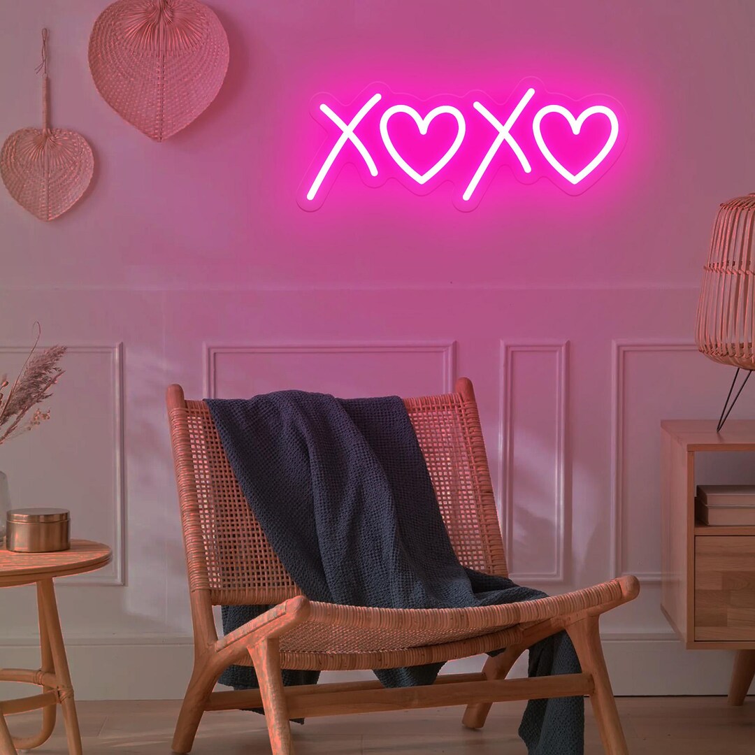 XOXO Neon Sign, Hear Neon Sign, Pink Led Sign, Valentine's Day Sign ...