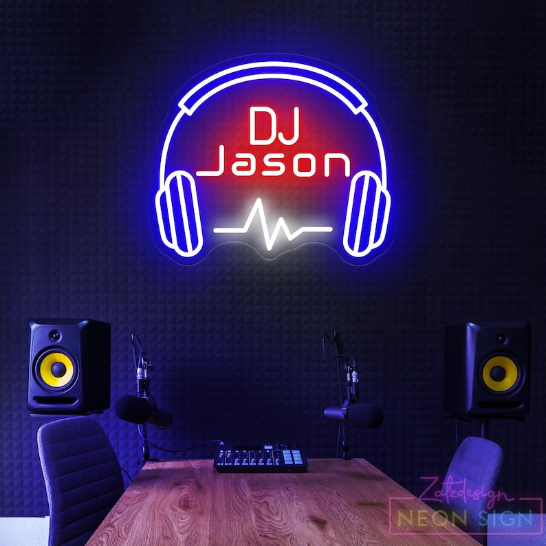 Custom DJ Neon Sign, Headphones Music Room Decor, Personalized Gamer ...