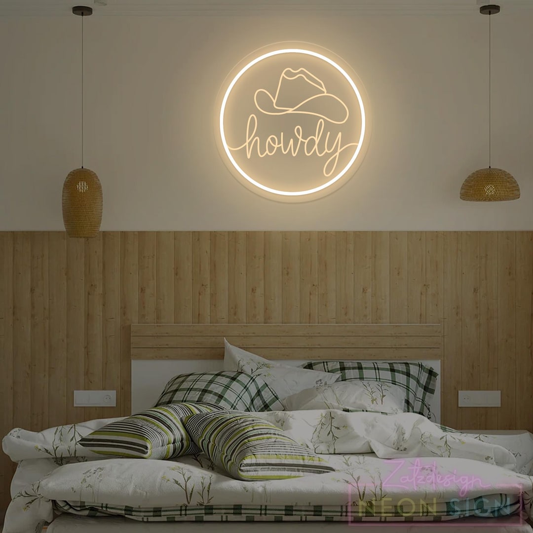 Howdy Neon Sign, USB Light up Sign, Cowboy Hat Neon Sign, Cowboy Hat ...