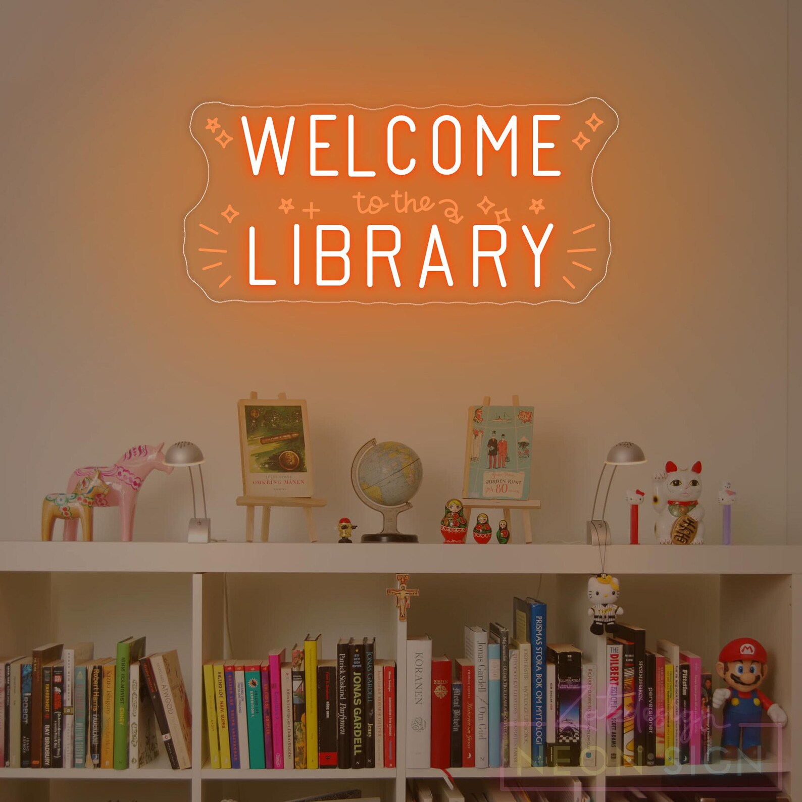 Welcome to the Library Neon Sign, Classroom Door Hanger, Classroom ...