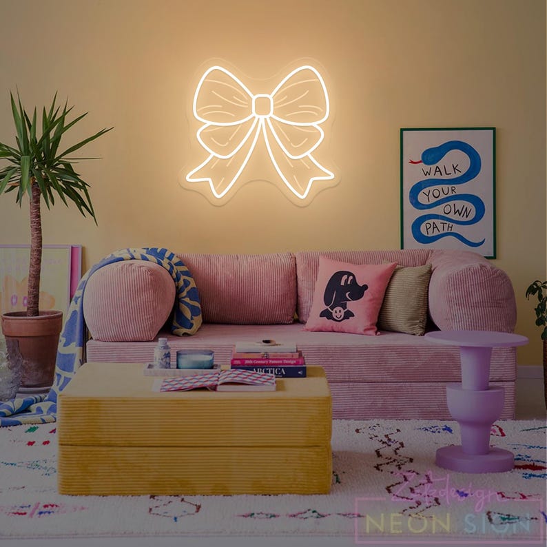 Cute Bow Neon Sign Custom Neon Sign Pink Led Light Girls Room Decor ...
