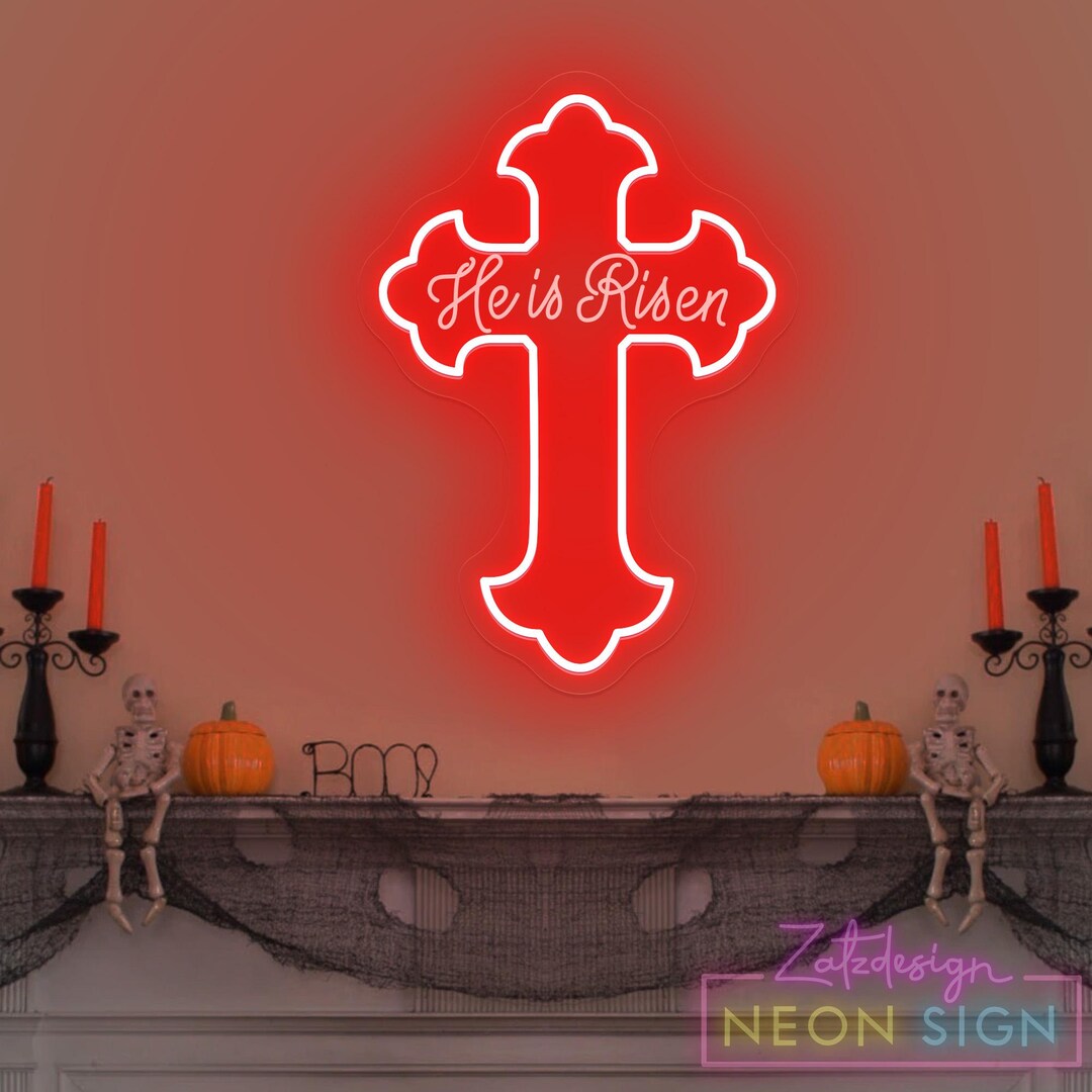 He is Risen Neon Sign, USB Light up Sign, He is Risen Sign, Cross Neon ...