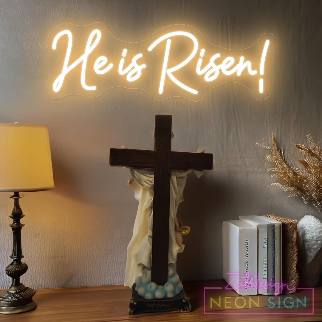 He is Risen Neon Sign, Jesus Neon Sign, Happy Easter Wall Decor, Christ ...