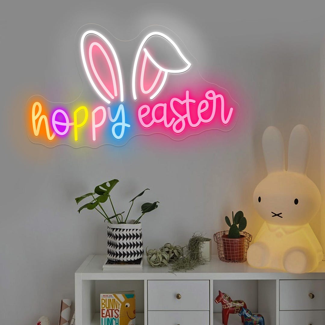 Happy Easter Neon Sign Rabbit Neon Sign Easter Party Signs Happy Easter ...