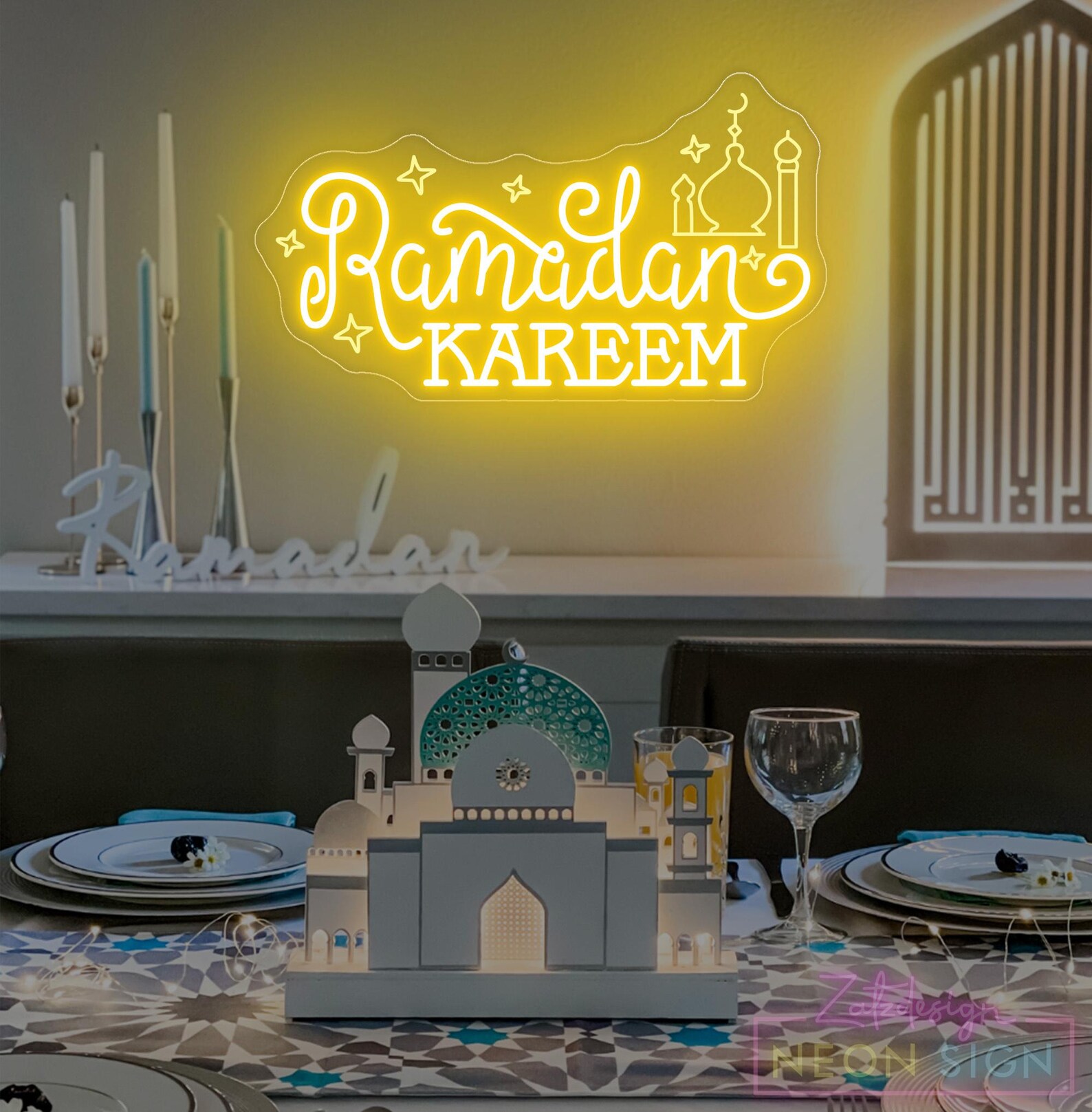 Ramadan Kareem Mosque Neon Sign, Custom Eid Mubarak LED Neon Light ...