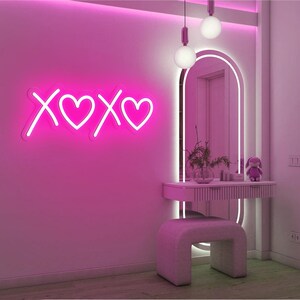XOXO Neon Sign, Hear Neon Sign, Pink Led Sign, Valentine's Day Sign ...