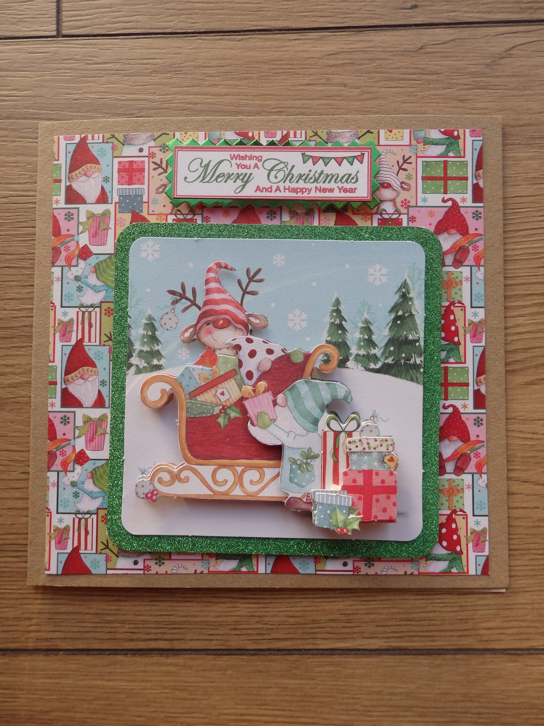 Gonk and Sleigh Decoupaged Card 6x6 - Etsy