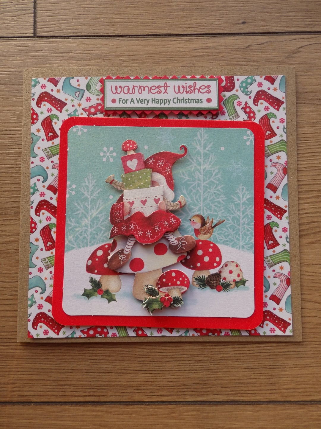 Gonk and Presents Decoupage Christmas Card 6x6 - Etsy