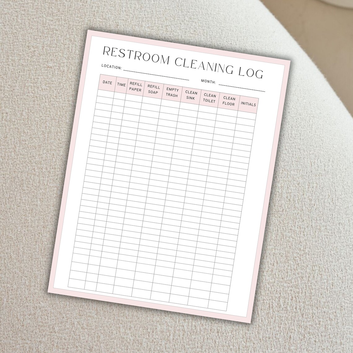 Restroom Cleaning Log Template, Printable Cleaning Log, Made for You ...