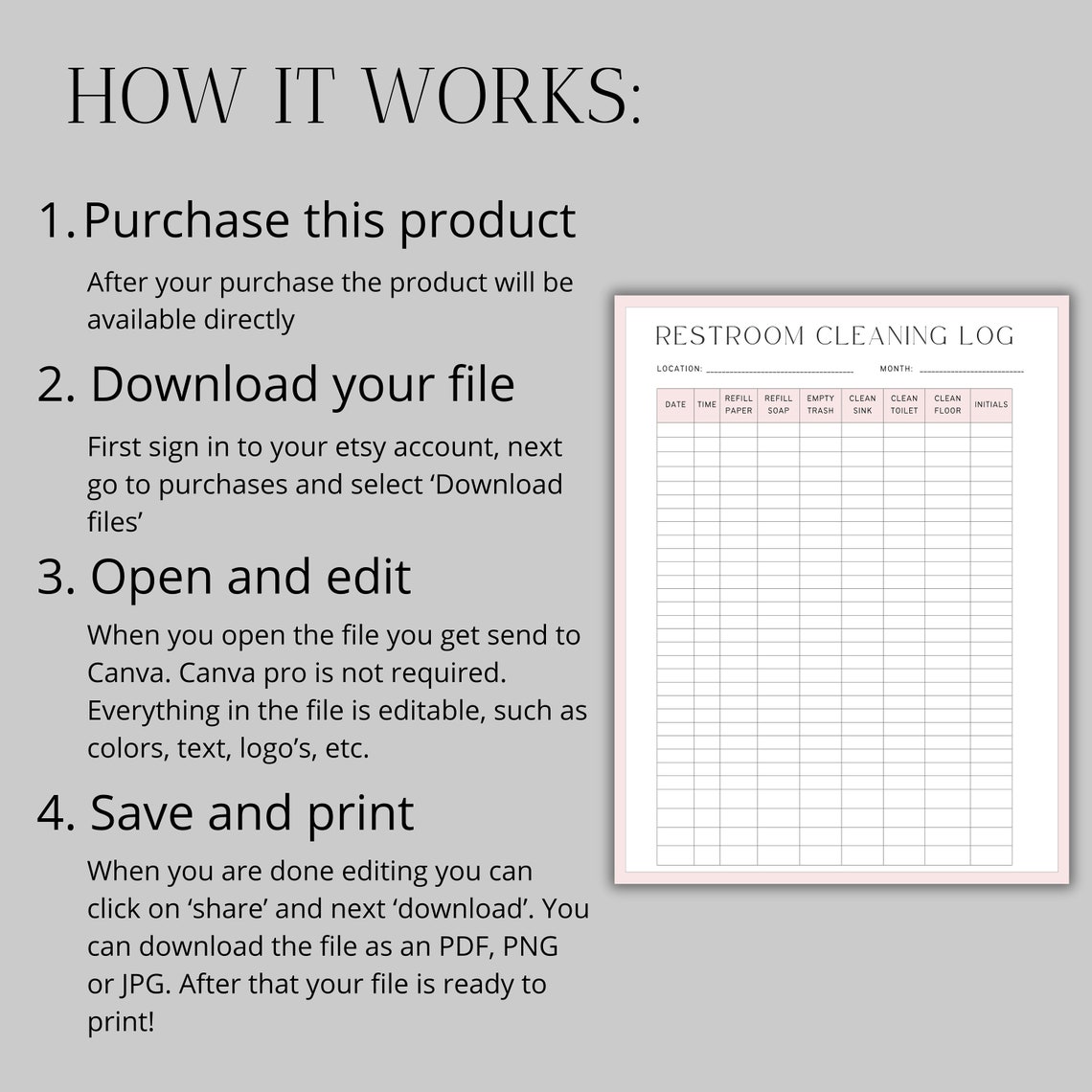 Restroom Cleaning Log Template, Printable Cleaning Log, Made for You ...