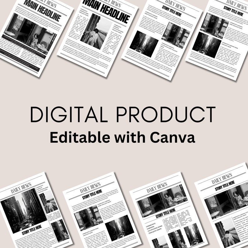 Digital Newspaper Template, Edit With Canva, 8 Pieces, Editable ...