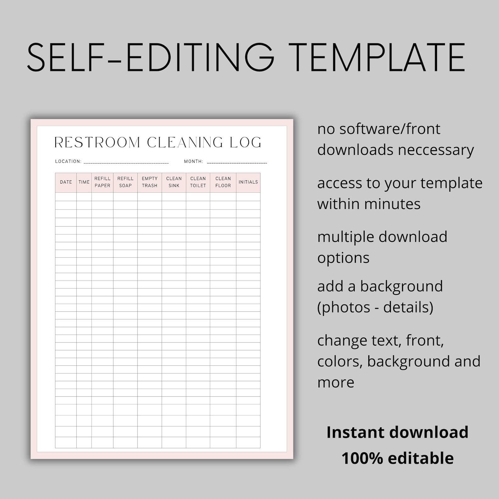 Restroom Cleaning Log Template, Printable Cleaning Log, Made for You ...