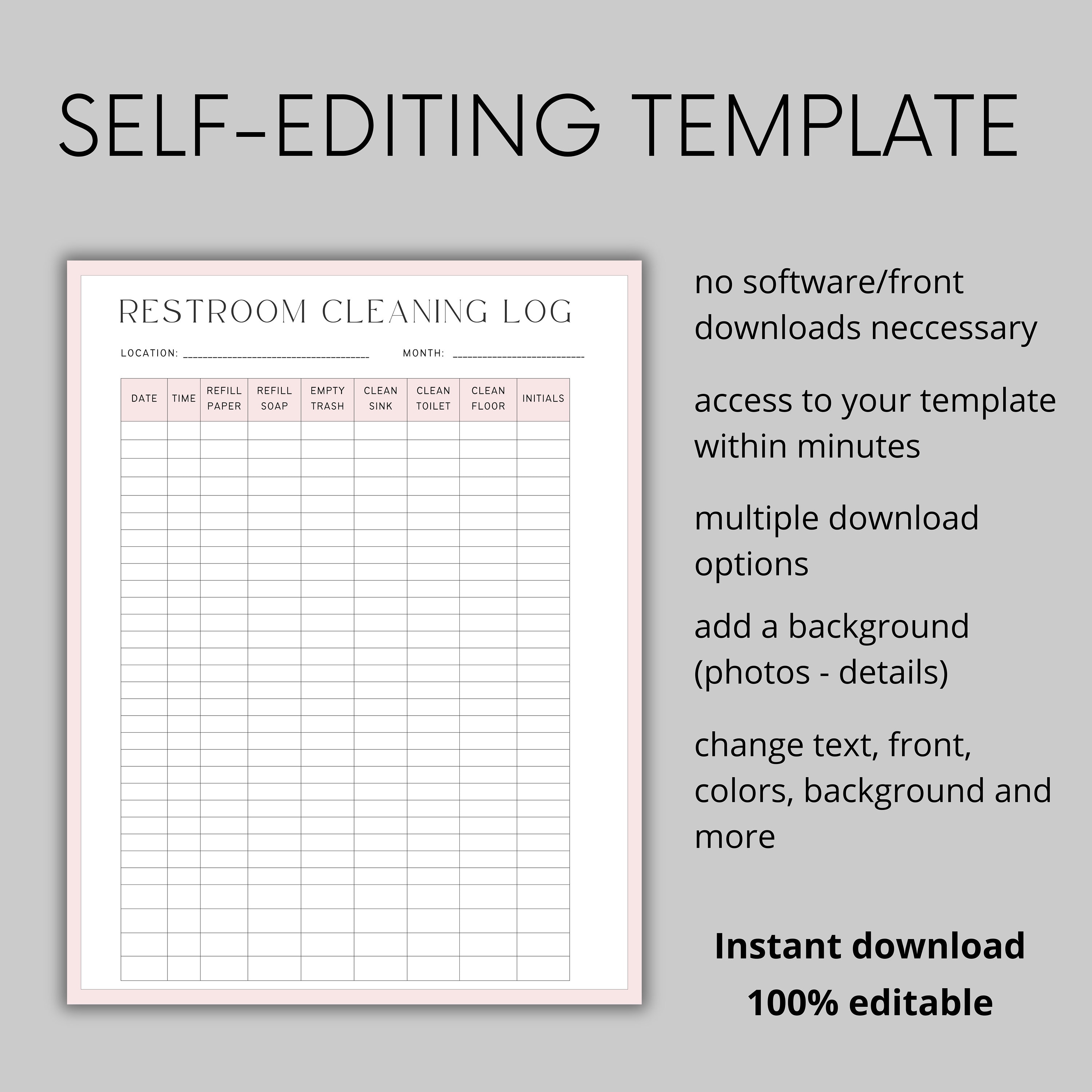 Restroom Cleaning Log Template, Printable Cleaning Log, Made for You ...