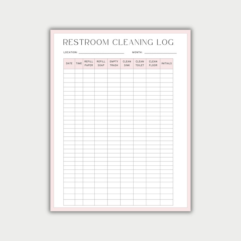 Restroom Cleaning Log Template, Printable Cleaning Log, Made for You ...