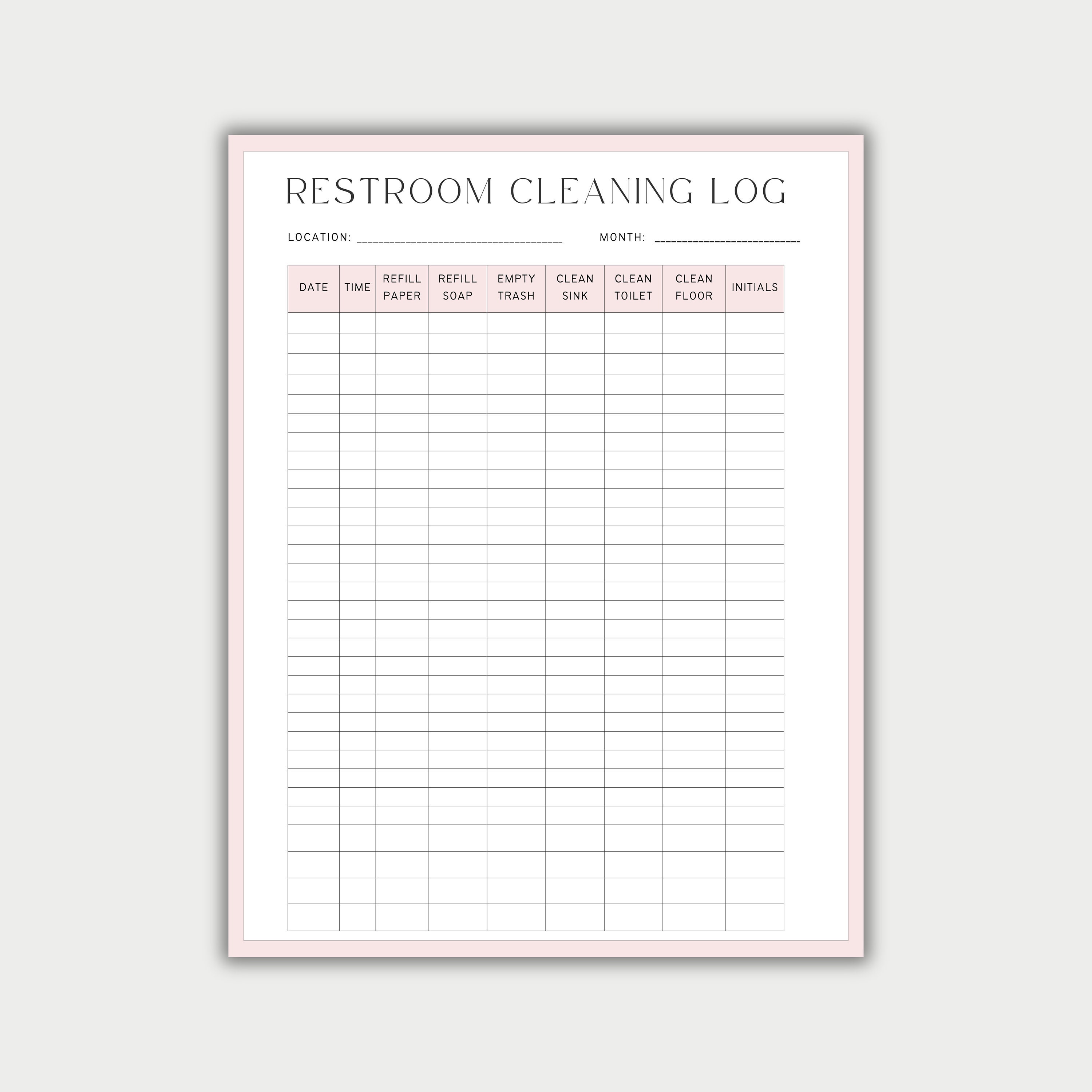 Restroom Cleaning Log Template, Printable Cleaning Log, Made for You ...