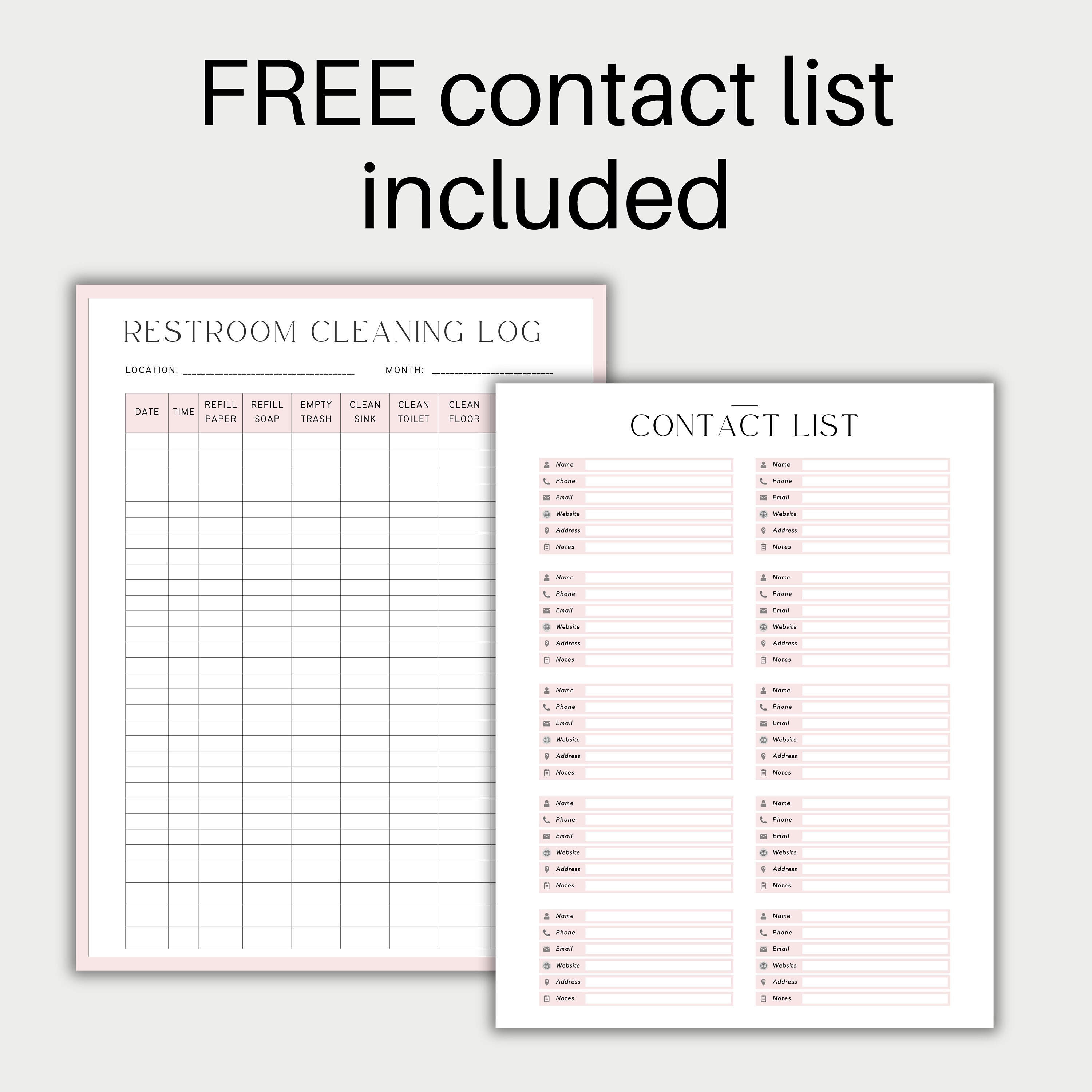 Restroom Cleaning Log Template, Printable Cleaning Log, Made for You ...