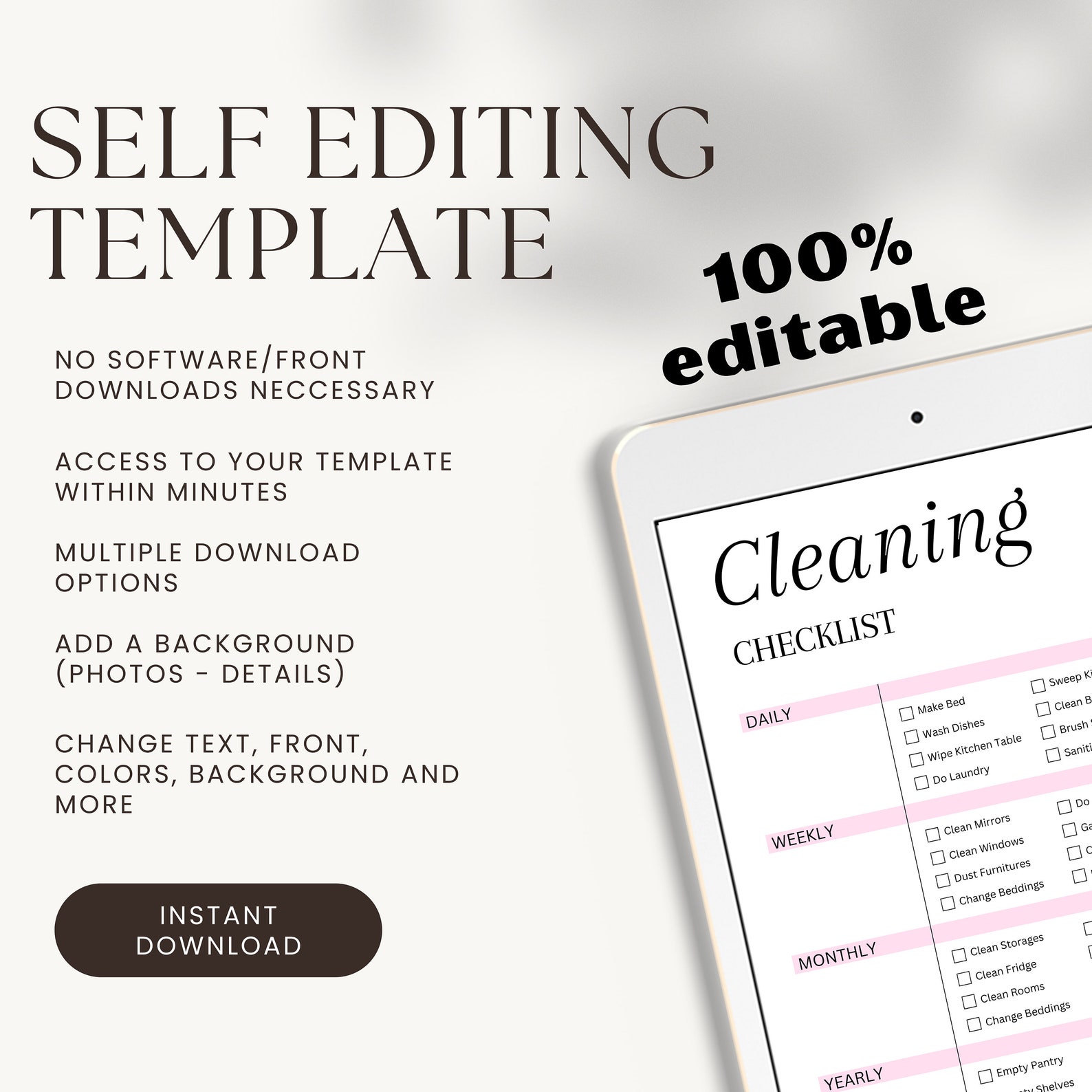 Cleaning Checklist: Daily, Weekly, Monthly, Yearly Routine, Pink, White ...