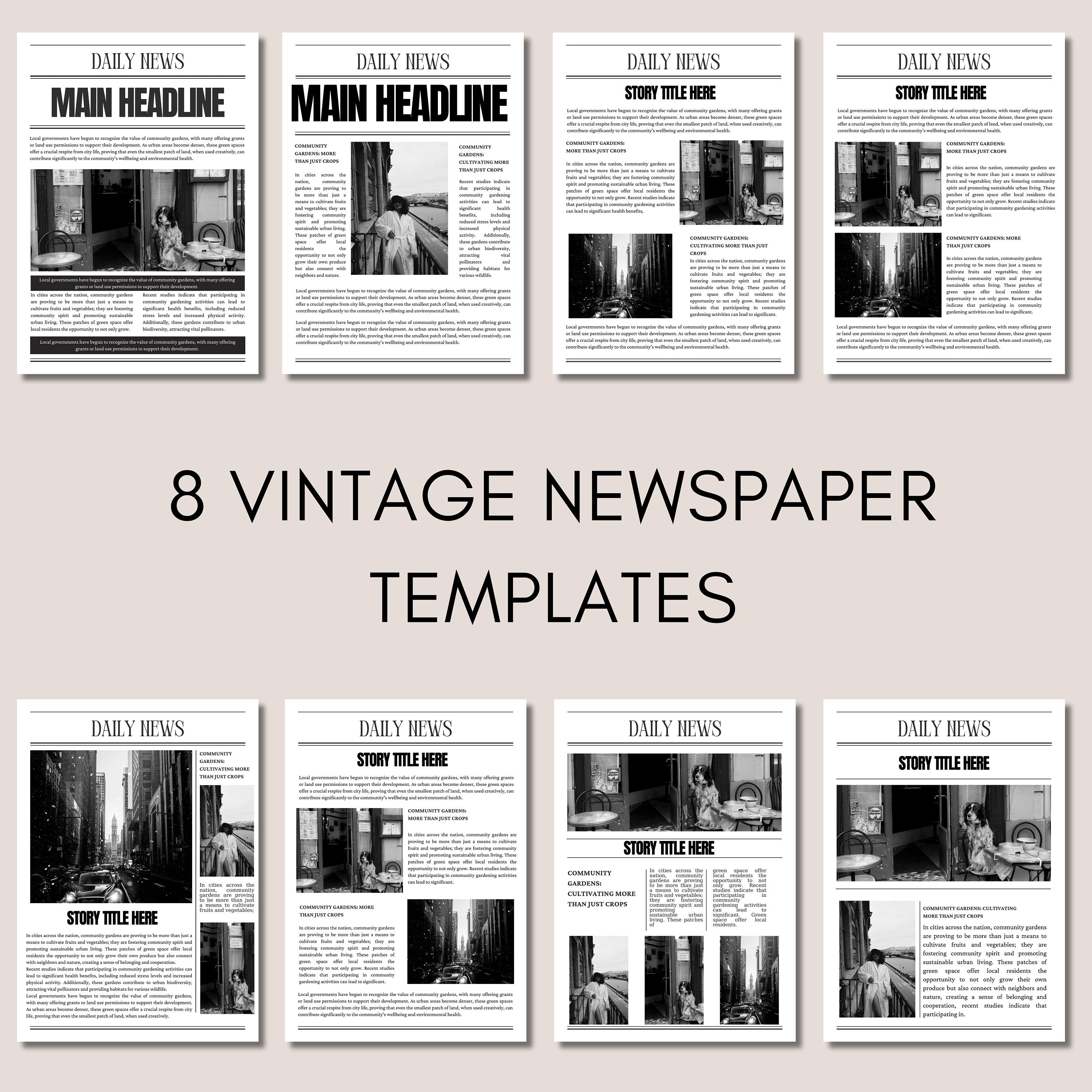 Digital Newspaper Template, Edit With Canva, 8 Pieces, Editable ...