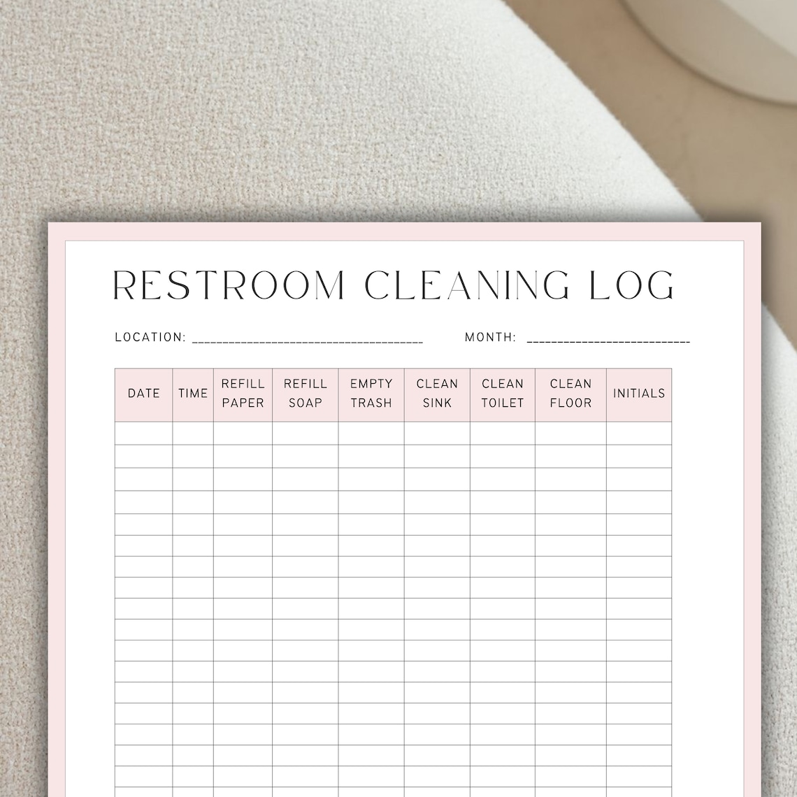 Restroom Cleaning Log Template, Printable Cleaning Log, Made for You ...