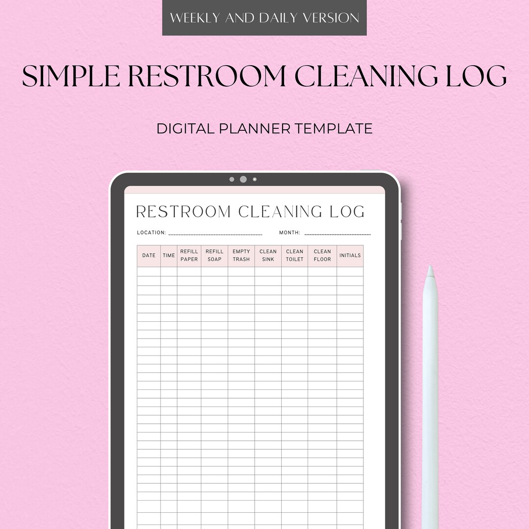 Pink and White Minimalist Cleaning Schedule Printable, Restroom Log ...