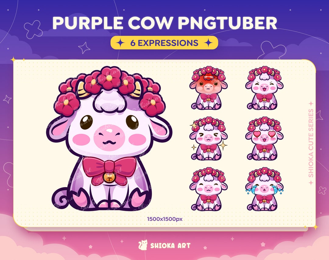 Cute Purple Cow Pngtuber for Twitch, Youtube, Discord, Veadotube, Cute ...