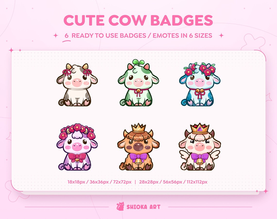 Cute Cow Twitch Youtube Sub & Bit Badges X6 Loyalty Badges - Etsy