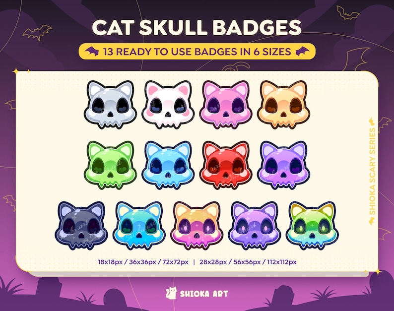 Cat Skull Twitch Badges | Stream Loyalty Badges | Scary Twitch Badge ...