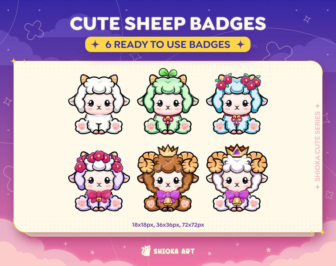 Cute Sheep Twitch, Youtube Sub & Bit Badges - X6 Loyalty Badges ...