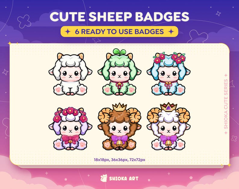 Cute Sheep Twitch, Youtube Sub & Bit Badges - X6 Loyalty Badges ...