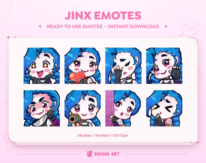 Jinx Twitchdiscord Emote Set Custom Emotes League Of Etsy