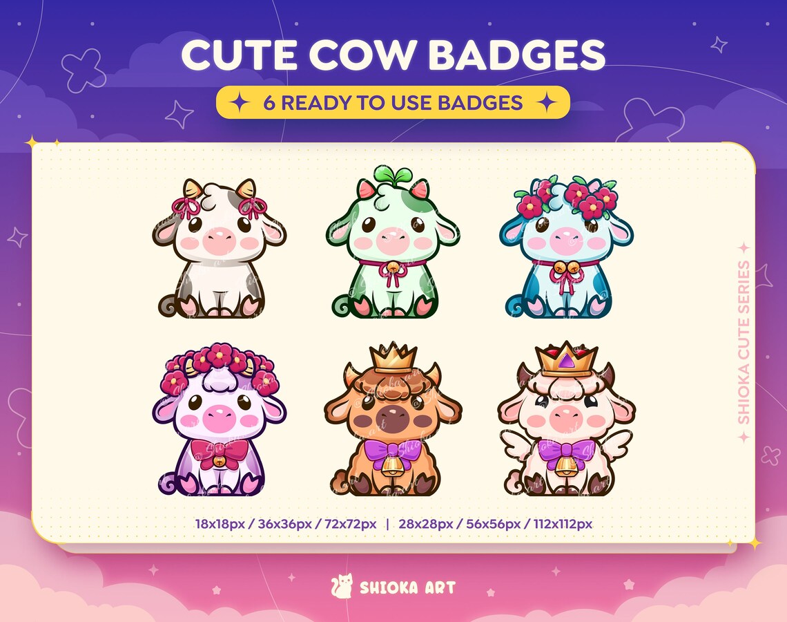 Cute Cow Twitch, Youtube Sub & Bit Badges - X6 Loyalty Badges, Discord ...