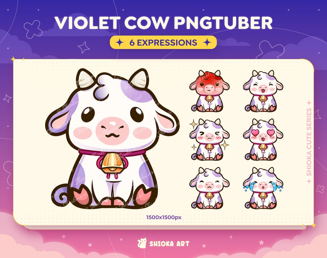Cute Violet Cow Pngtuber for Twitch, Youtube, Discord, Veadotube, Cute ...
