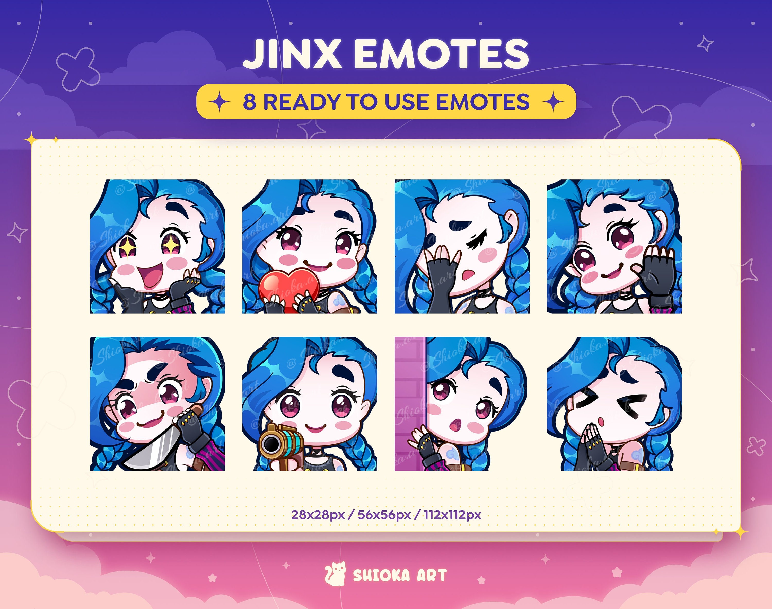 Jinx Twitch/discord Emote Set Custom Emotes, League of Legends, Сute ...