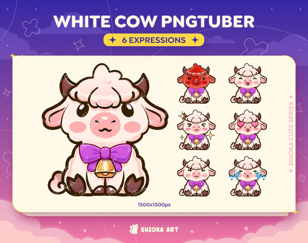 Cute White Cow Pngtuber for Twitch, Youtube, Discord, Veadotube, Cute ...