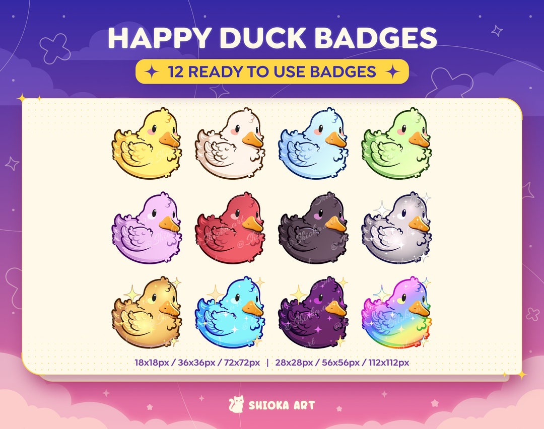 Happy Duck Sub Badges | Stream Loyalty Badges | Cute Twitch Badge ...