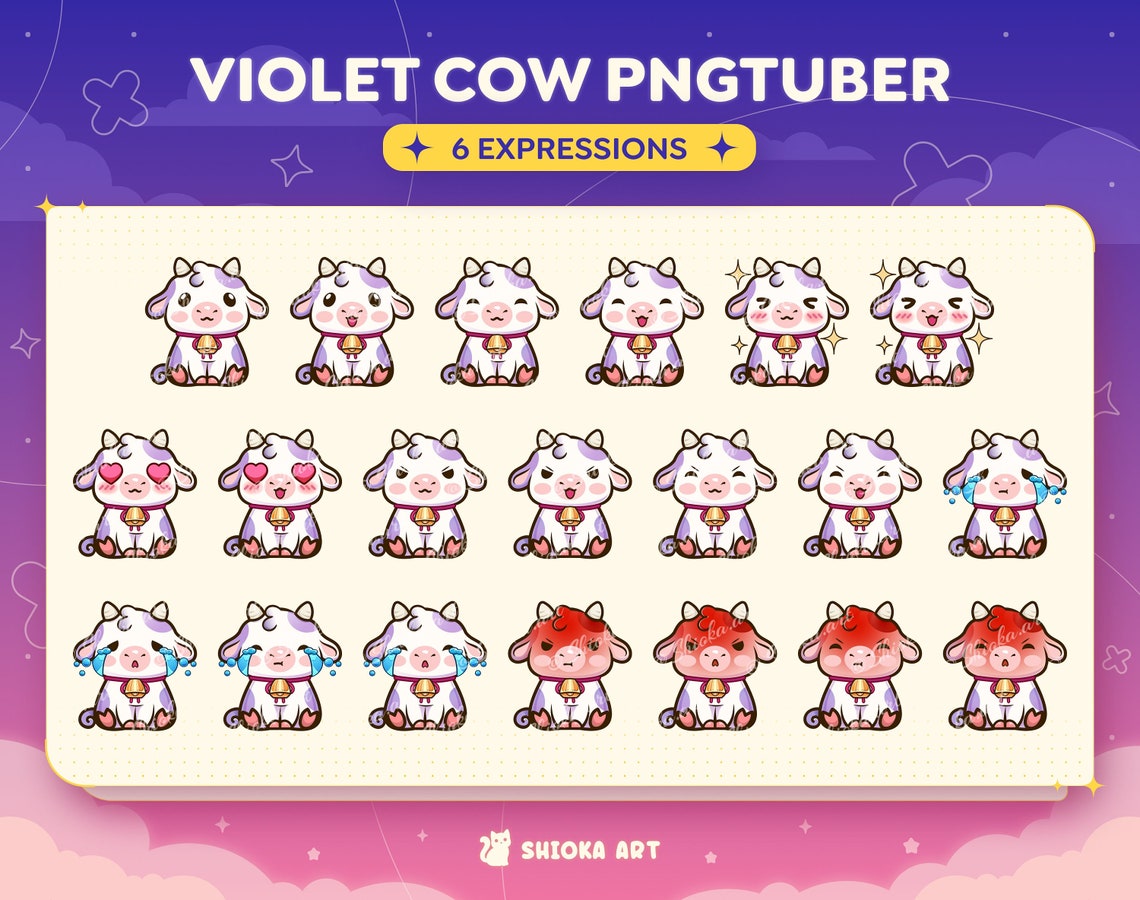 Cute Violet Cow Pngtuber for Twitch, Youtube, Discord, Veadotube, Cute ...