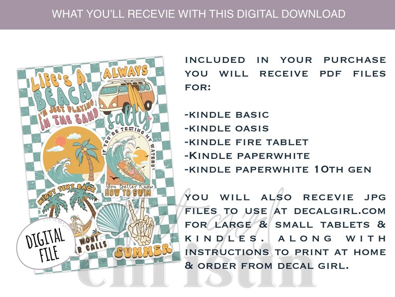 Kindle Insert Bundle Summer Kindle Skin 4 Pack Kindle Inserts Printable ...