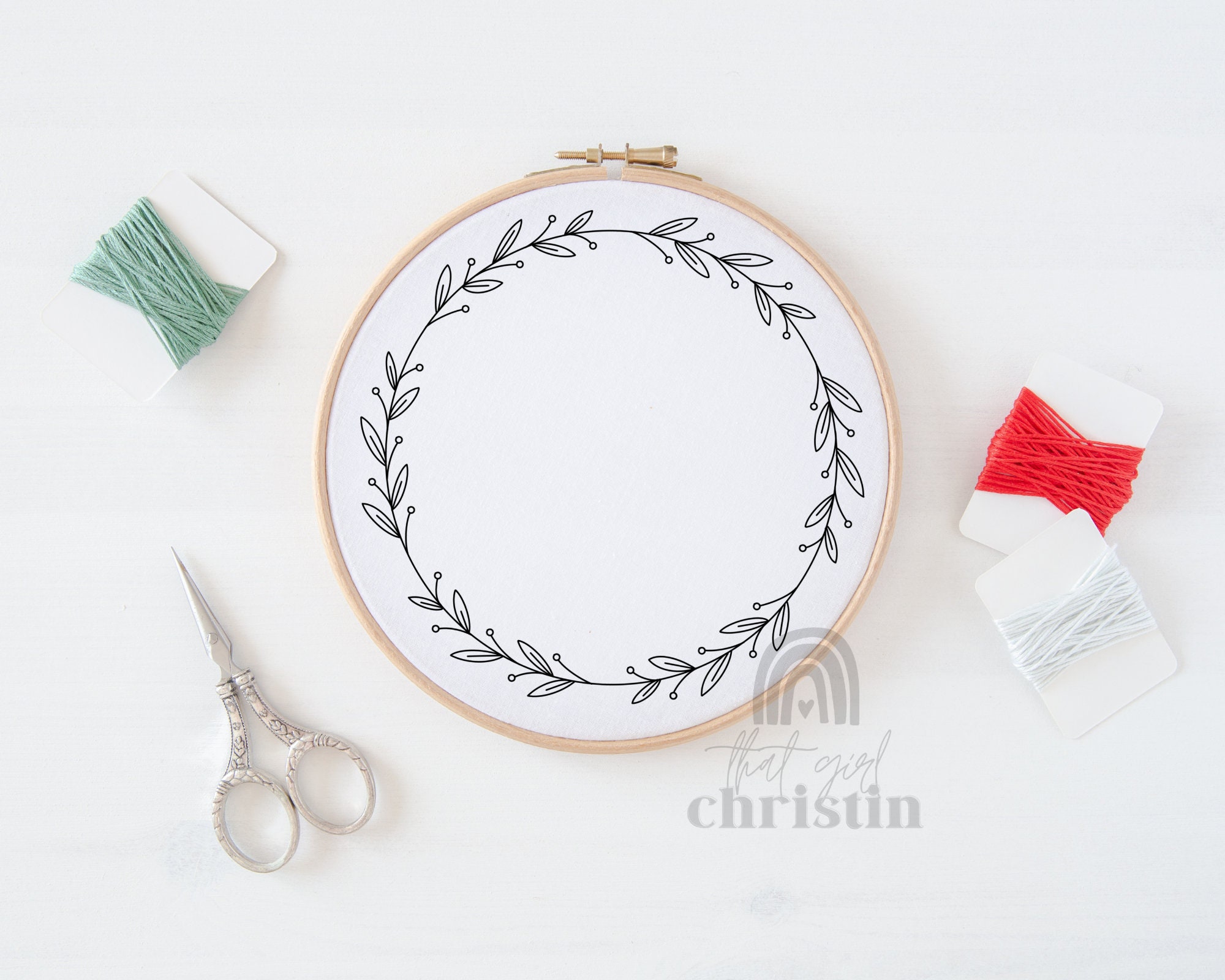 Hand Embroidery Pattern Hand Embroidery Wreath Bay Leaves Embroidery ...