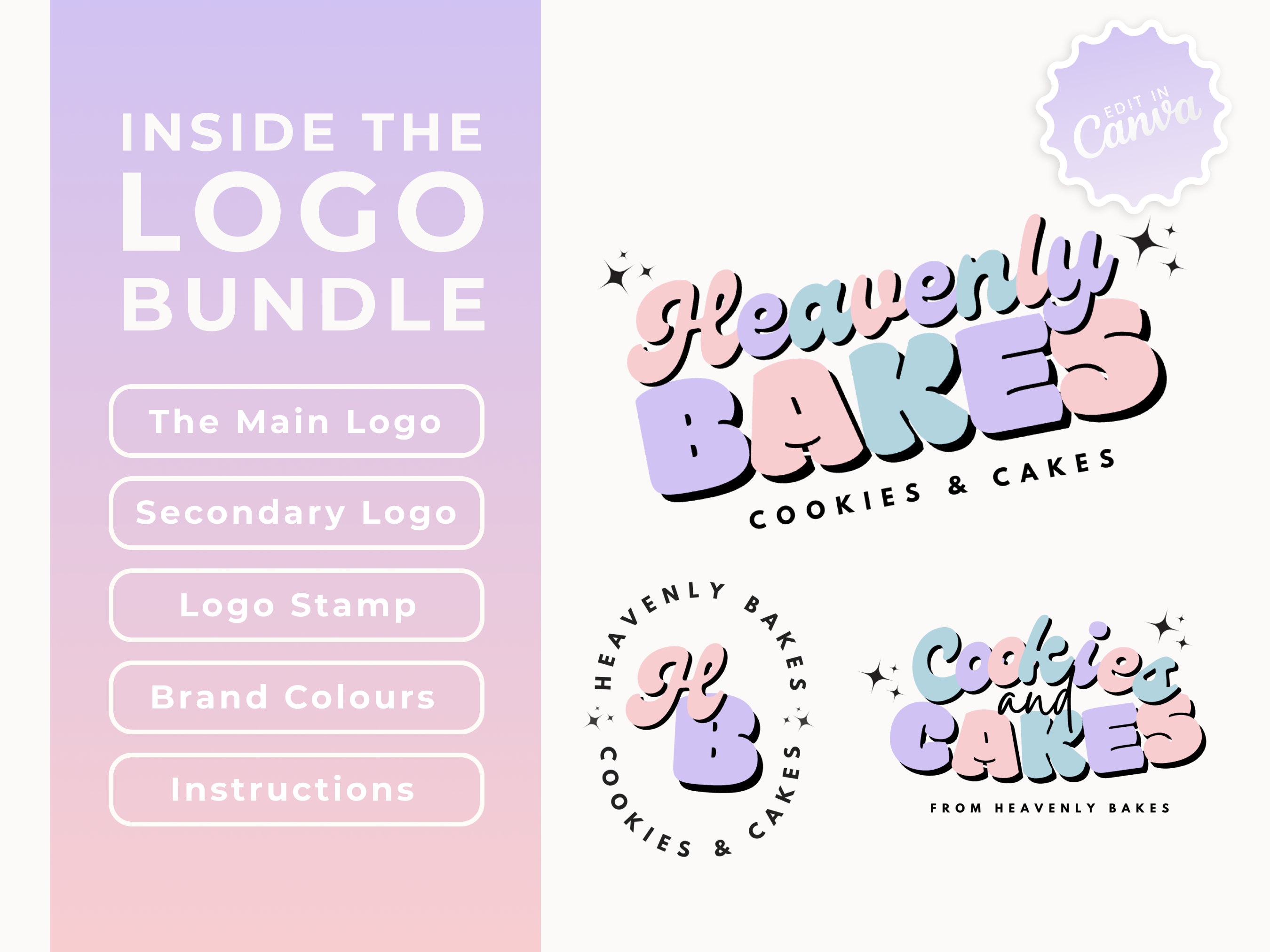 Heavenly Bakes | Pastel DIY Logo Template | Bakery Canva Logo | Dreamy ...