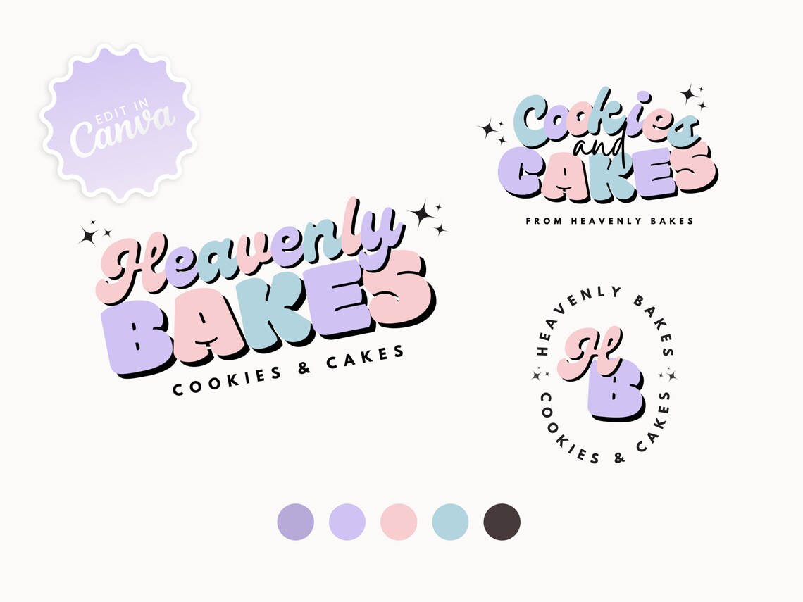 Heavenly Bakes | Pastel DIY Logo Template | Bakery Canva Logo | Dreamy ...