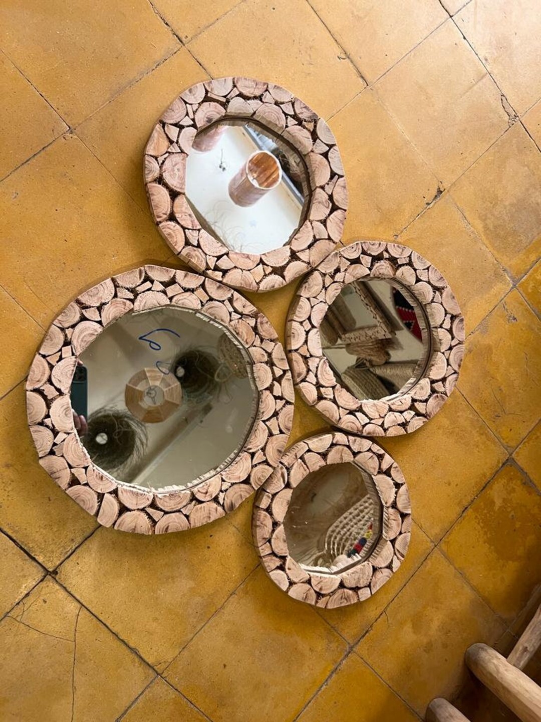 Handmade Triple Round Mirrors With Round Wooden Frame. - Etsy