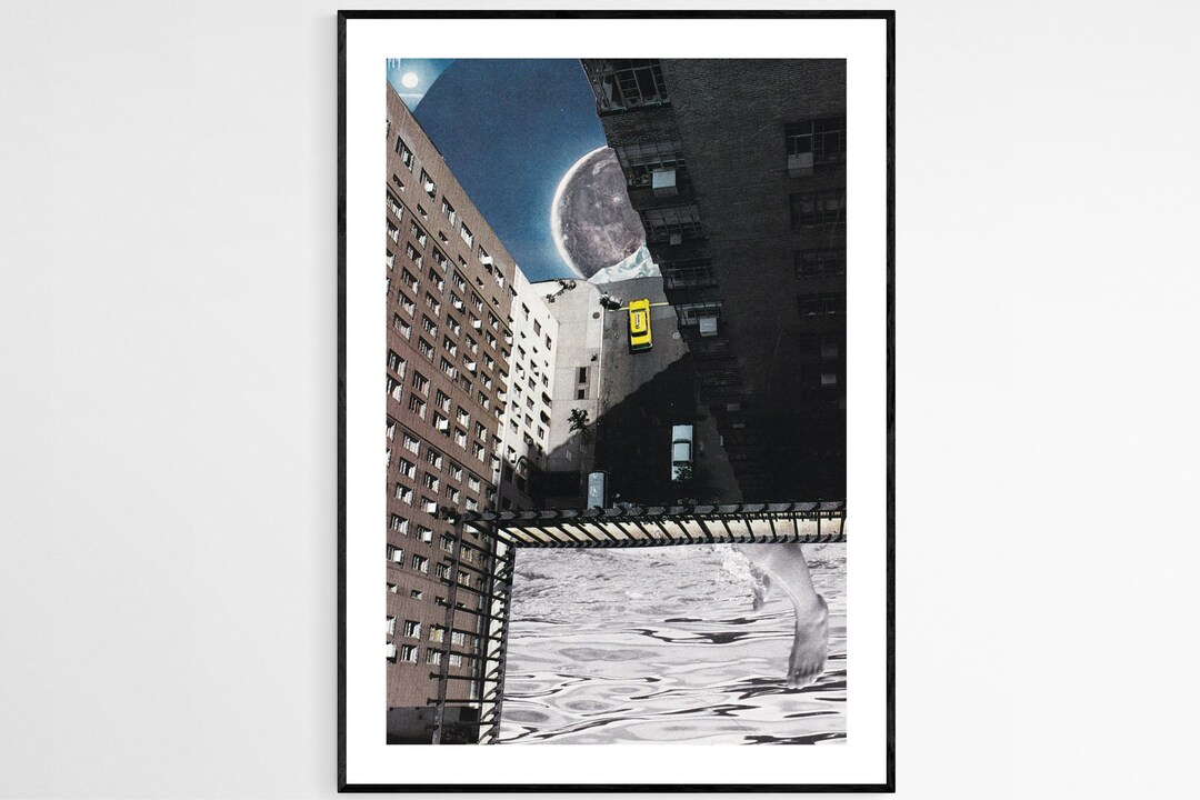Yellow Taxi Surreal Collage Art Print A4, A3, Prints, Living Room Decor ...